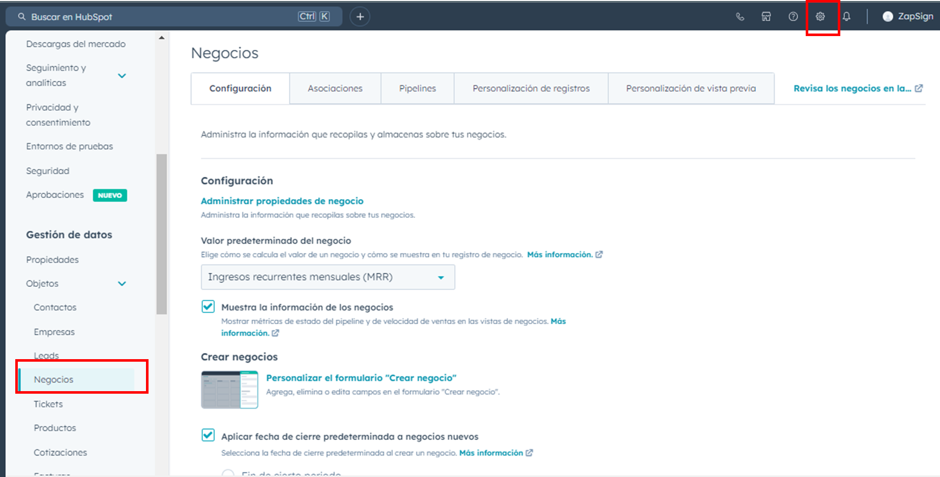Cómo mostrar la tarjeta de ZapSign en el negocio de HubSpot