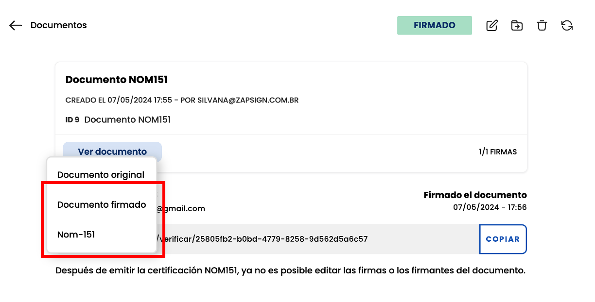 ¿Cómo validar la constancia de conservación (NOM-151) de un documento firmado en ZapSign?