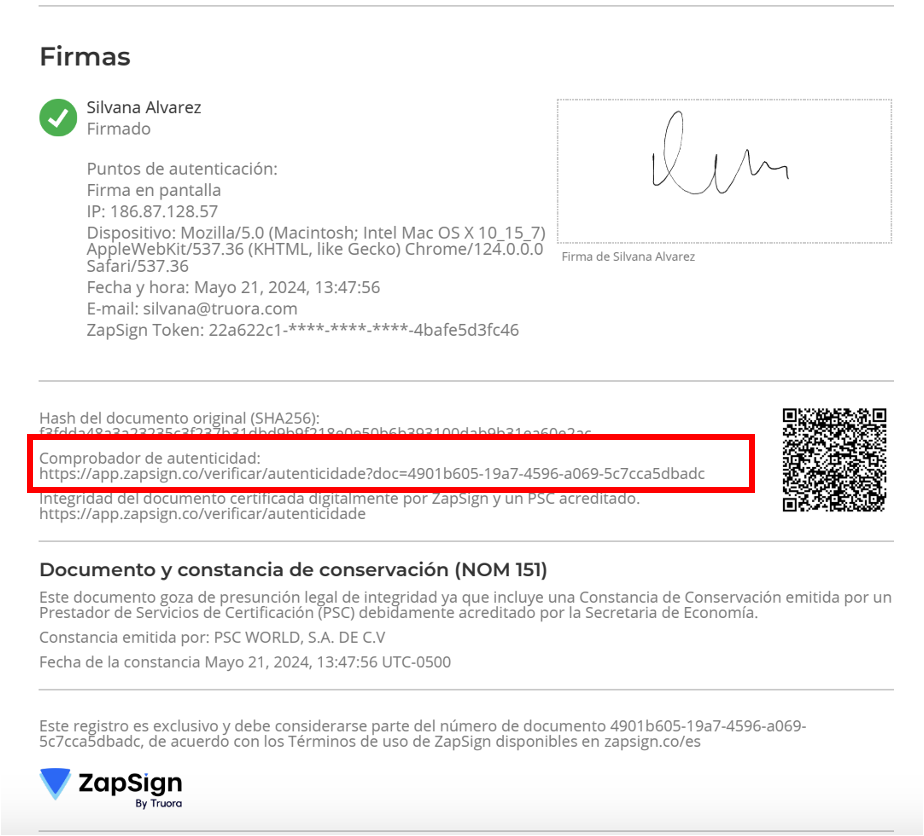 ¿Cómo validar la constancia de conservación (NOM-151) de un documento firmado en ZapSign?