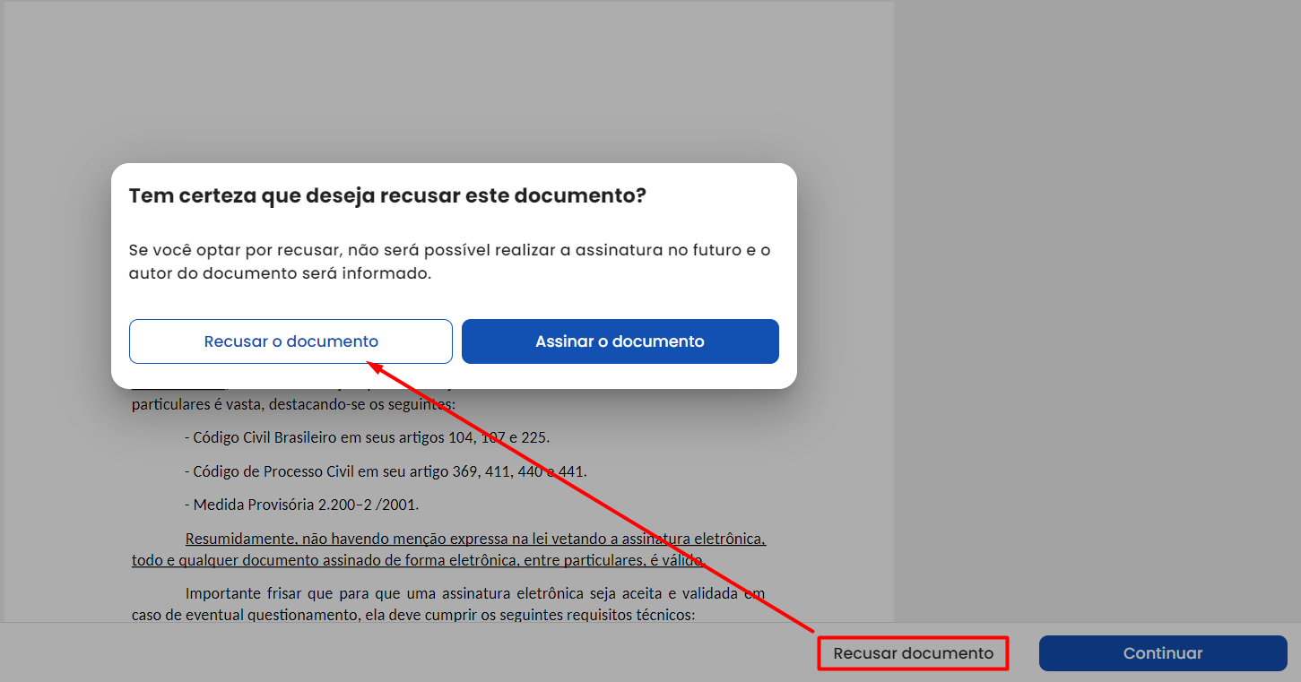 Como permitir que o signatário recuse a assinatura do documento?